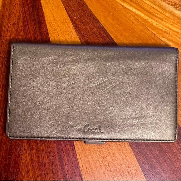 Coach | Bags | Coach Shimmer Bronze Y2k Leather Checkbook Cover | Poshmark